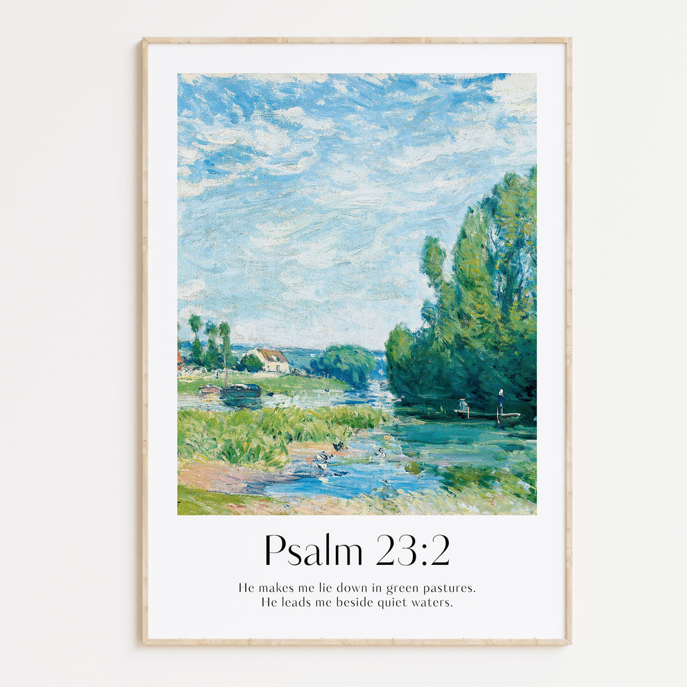Psalm 23:2 Print | Christian Wall Art | Vintage Bible Scripture Decor ...